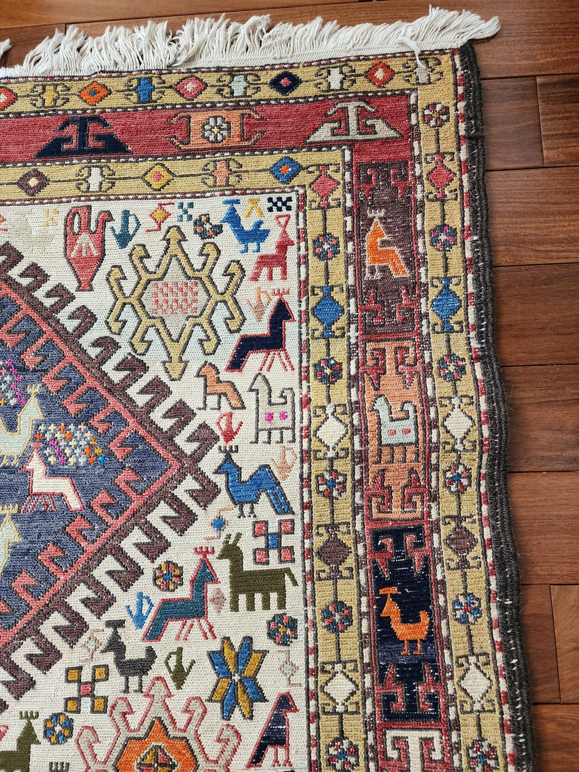 SOLD Antique Shahsavan Silk and Wool Bird Soumak , 57″x83″, D0404 – DECORUM